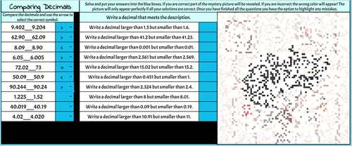 Comparing Decimals Pixel Art by Pick Up and Go Resources | TpT