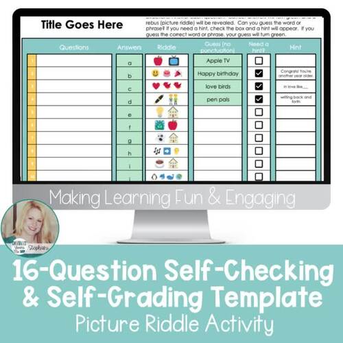 Editable Picture Riddle Template Self-Checking Digital Resource ...
