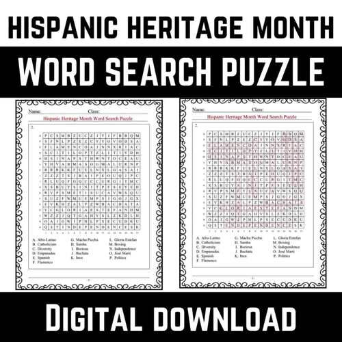 National Hispanic Heritage Month Word Search Puzzle Game | October ...