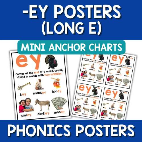"ey" (Long E) Vowel Team Mini Anchor Chart Posters Phonics Reading