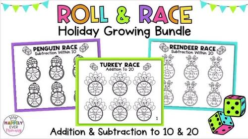 Holiday Roll and Race Math Dice Games - Addition & Subtraction Within ...