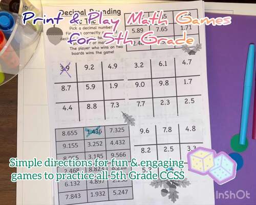 5th Grade NO PREP MATH GAMES Full Year BUNDLE Printable Partner Math Games