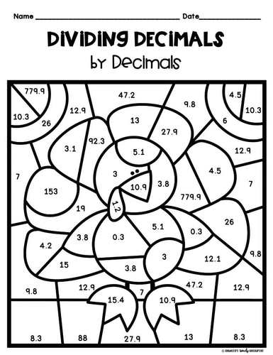 Thanksgiving Dividing Decimals Color by Number by Rebecca's Ready Resources