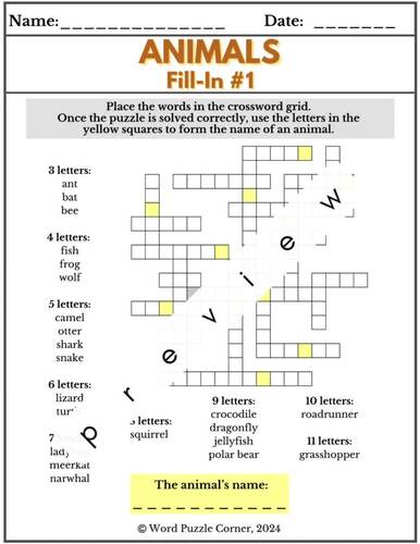 Animals : Fill-Ins by Word Puzzle Corner | TPT