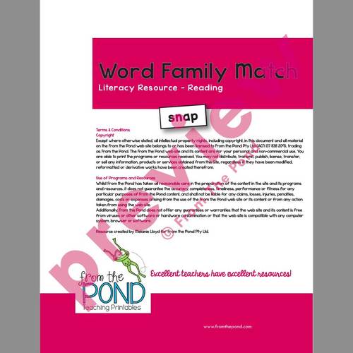 Blends Word Family Matching Game by From the Pond | TPT