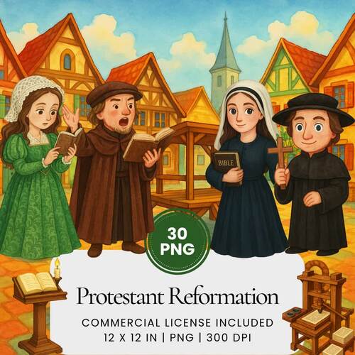 The Protestant Reformation Watercolor Clipart by Ikota Design | TPT