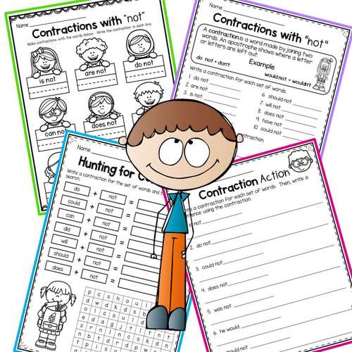 Contractions Worksheets First & Second Grade Grammar Practice Worksheets