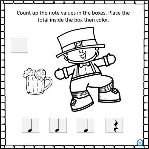 St Patrick's Music Worksheets, Count and Color Music Worksheets | TPT
