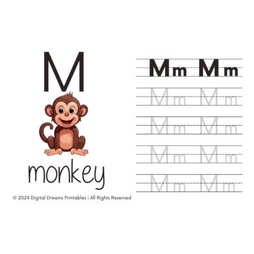 Tracing Alphabet Letters Practice M for Monkey Booklet Uppercase ...