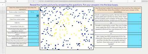 Digital Math Pixel Art Mystery Picture 5th Grade TEKS 5.4.B Expressions