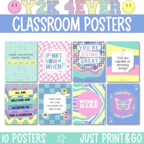 Retro Classroom Decor Posters / Y2K Classroom Decor / Groovy Decor