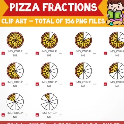 PIZZA FRACTION CLIP ART | FULL COLOR & BLACK & WHITE PNG FILES | 1 ...