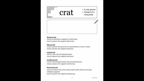Greek & Latin Root: CRAT by HuddleTeach | TPT