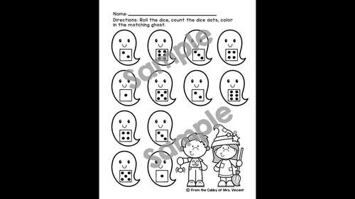Roll and Color Ghost Dice Learning Sheets Low Prep by From the Cubby