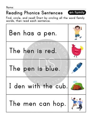 250 Learn to Read CVC Word Family Sentences Workbook, Phonics Sentences