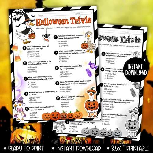 Halloween Trivia Worksheet, Class Party Games, Fall Center Activities ...