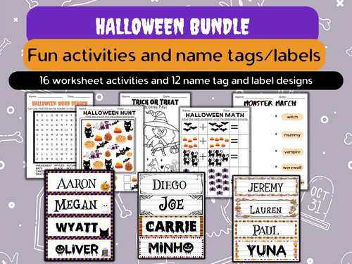Halloween Bundle | Printable Activities and Editable Name Tags and Labels
