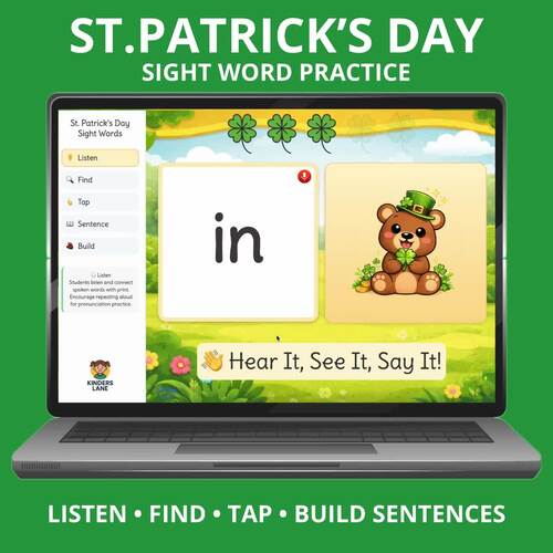 St. Patrick’s Day Sight Words – Digital Interactive Practice with Audio