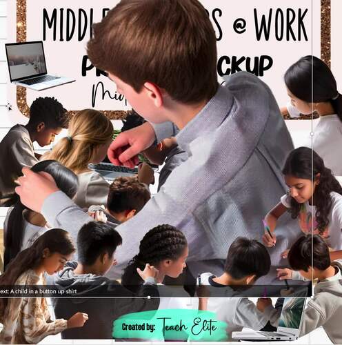 Middle School Students, Laptop and Desk mockup MOVEABLE Mock-up png
