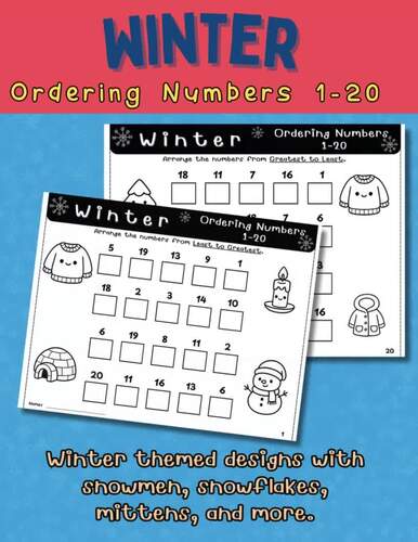 Ordering Numbers 1–20 | Winter Math Worksheets for Kids | TPT