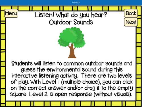Listen! Outdoor Sounds Boom Cards Speech Therapy Listening and Language ...