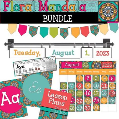 Bright Classroom Decor | Mandala & Floral Theme Bundle | TPT