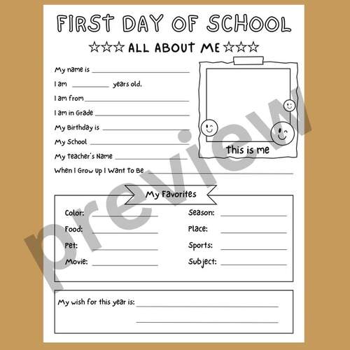 First Day Of School Activities All About Me Questionnaire - Back To School