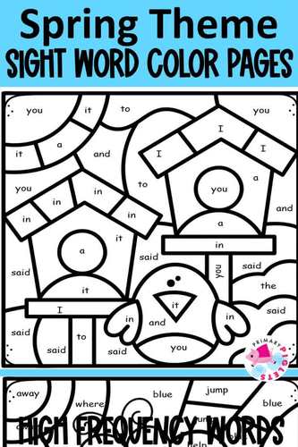 Spring Color by Code Sight Words Worksheets Pre-primer by Primary Piglets