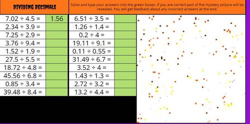 Dividing Decimals Halloween Math Pixel Art Digital Activity | TPT