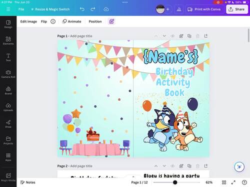 Customizable Bluey Birthday Activity Book worksheets, low prep sub plan ...