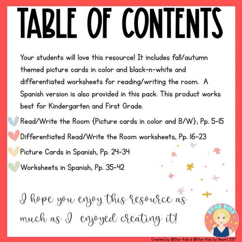 Fall Write the Room in English and Spanish for K-1 by Star Kids by Naomi