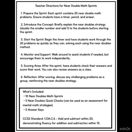 Near Doubles Addition Mental Math Sprints & Quick Checks 1.OA.C.6