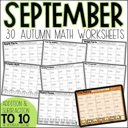 Fall Addition and Subtraction Within 10 | Math Fact Fluency for Autumn