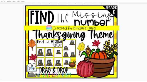 Thanksgiving Math Missing Number for Google Slides Distance Learning