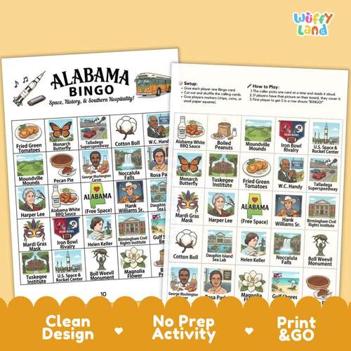 Alabama State Geography BINGO Game | Symbols Landmarks History Activity