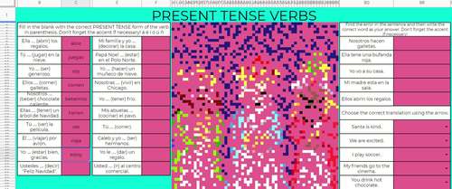 Spanish Christmas Activity Present Tense Mystery Picture Spanish Pixel Art