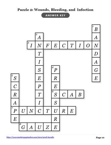 Middle School Health Sub Plans: First Aid and Injury Response Crossword ...