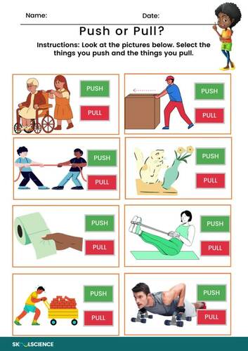 Identifying Push or Pull Worksheet Activity Force and Motion Printable