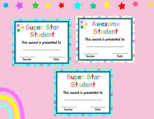 Printable Super Star Student Award, Editable Awesome Student Awards