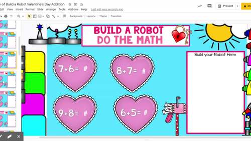 Add and Subtract Digital Valentine's Day Math Activity BUILD A ROBOT