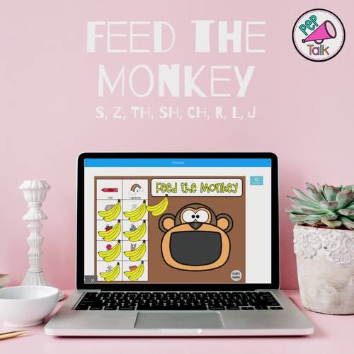 Feed The Monkey Articulation Game (S, Z, TH, SH, CH, R, L, J)- BOOM CARDS