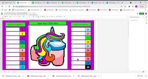 Unicorn/Among Us Editable Pixel Art Mystery Reveal Template | TPT