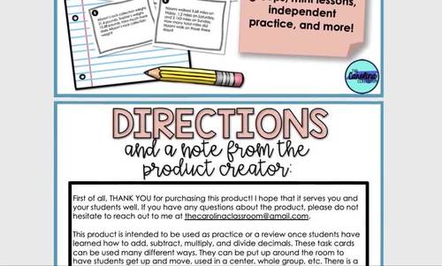 5.NBT.7 Task Cards: Adding, Subtracting, Multiplying, and Dividing DECIMALS
