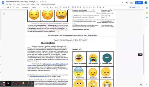 EMOJI Dichotomous Key Activity - Taxonomy - 1 page (Social-Emotional ...