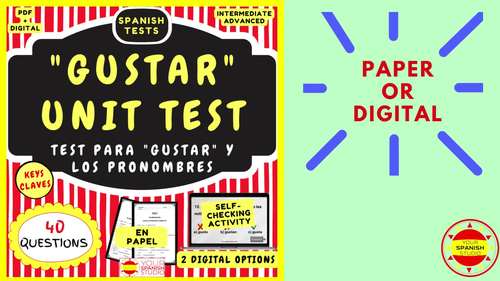 Spanish Verb Gustar & Pronouns Practice Test Review No-Prep Quiz 40 tasks