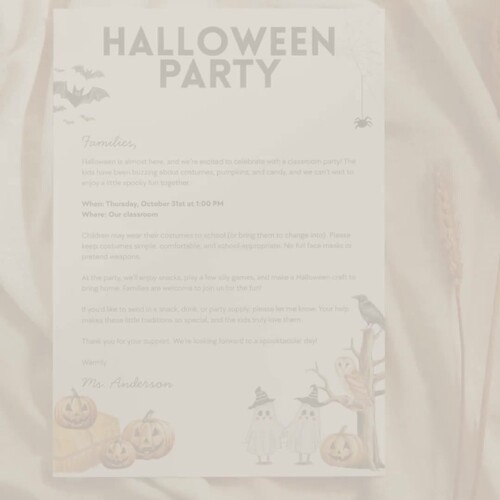 Editable Halloween Party Letter to Parents Kindergarten Classroom ...