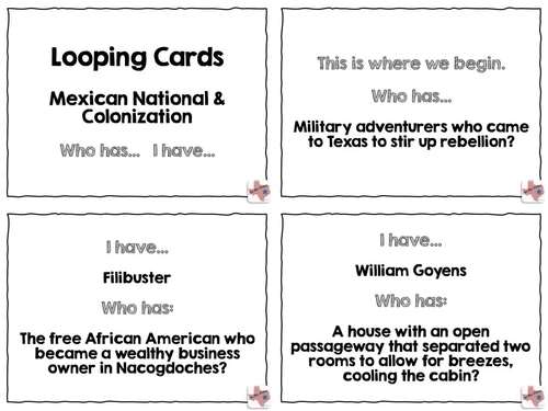 Texas History - Looping Cards - Mexican National & Colonization | TPT
