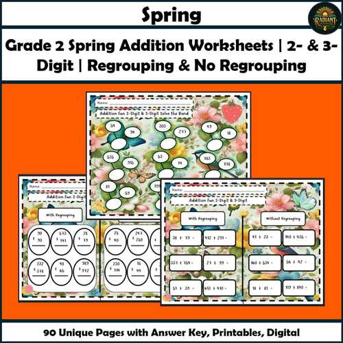 Grade 2 Spring Addition Worksheets | 2- & 3-Digit | Regrouping & No ...