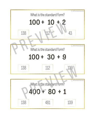 Standard Form Place Value Task Cards by Differentiated Education