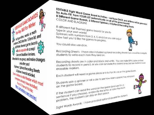 Winter Sight Words Game Boards - EDITABLE for Words, Letters, or Math ...